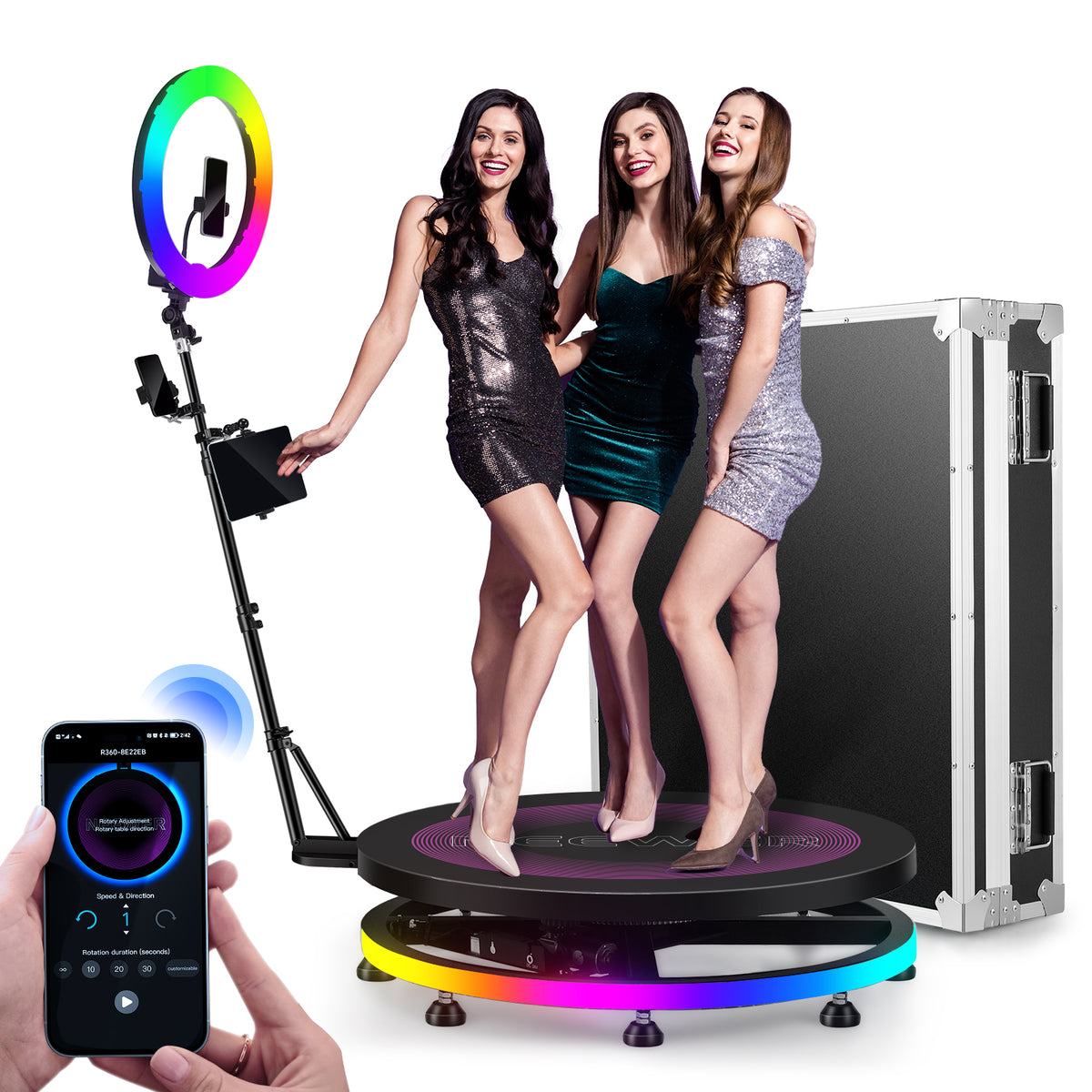 Photomaton 360 avec bande LED RGB et télécommande